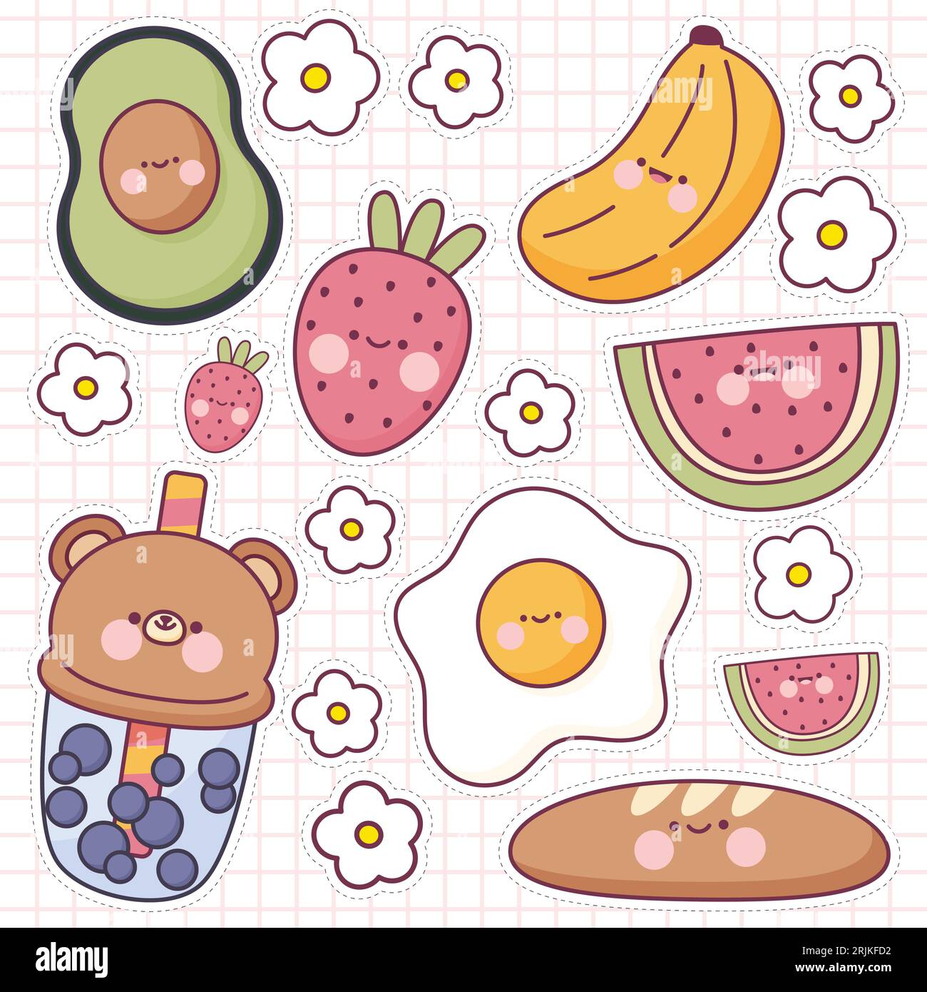 Cute fruits sticker collection vector illustration Stock Vector Image ...