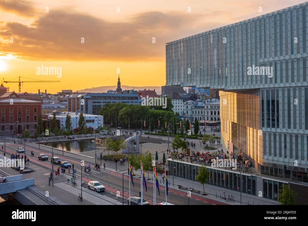 Oslo, Norway, June 20, 2023: Tourists view a sunset from the Oslo ...