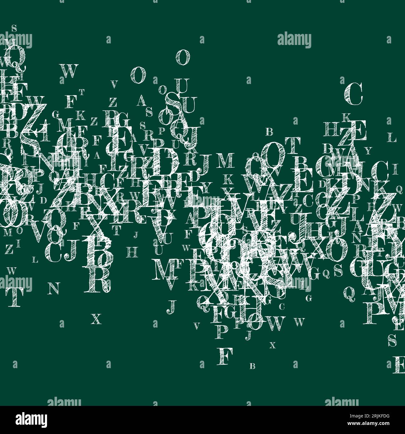 Falling letters of English language. White chalk characters of Latin ...