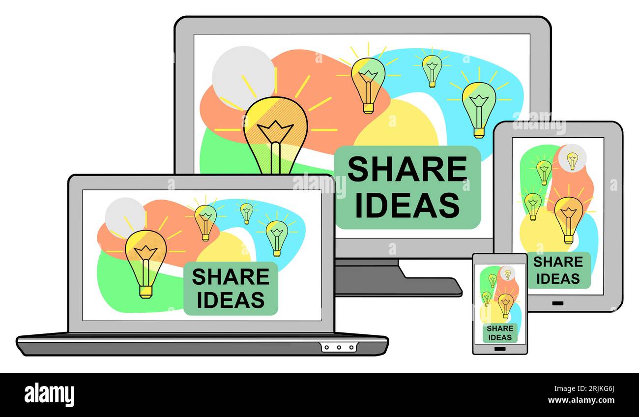 Share ideas concept on different devices, isolated on white Stock Photo ...