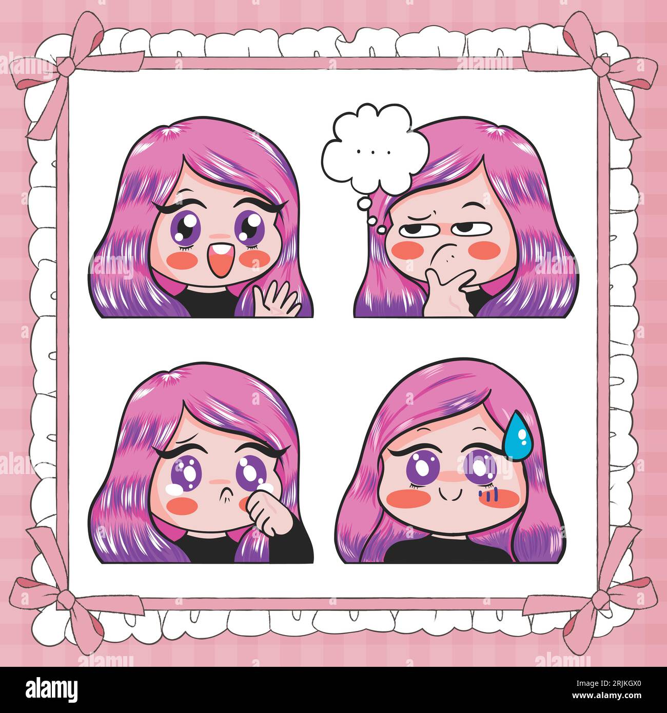 Illustration of a cute girl with different facial expressions in a ...