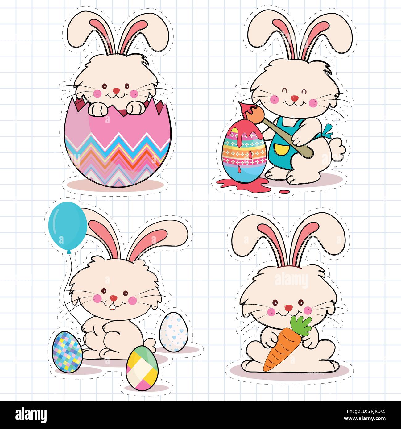 Little rabbits with happy easter celebration vector illustration Stock ...