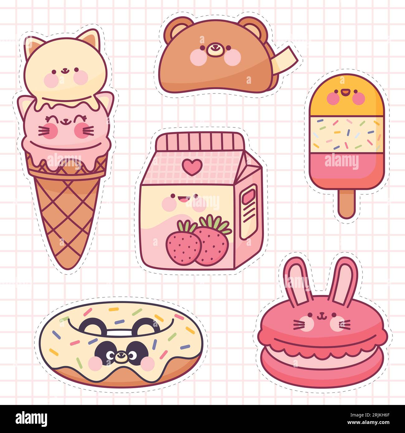 Cute sticker sweet candy, soft ice cream, milk kawaii dessert Stock ...