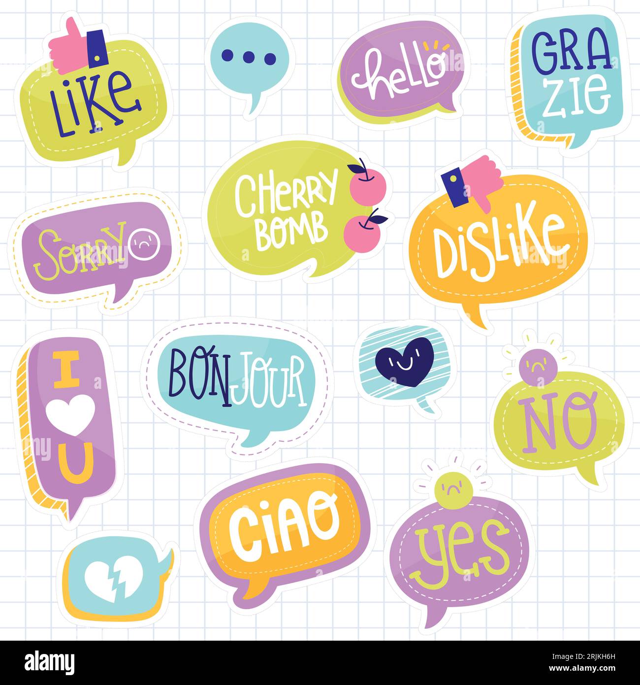 Set of colorful speech bubbles in doodle style. Vector illustration ...