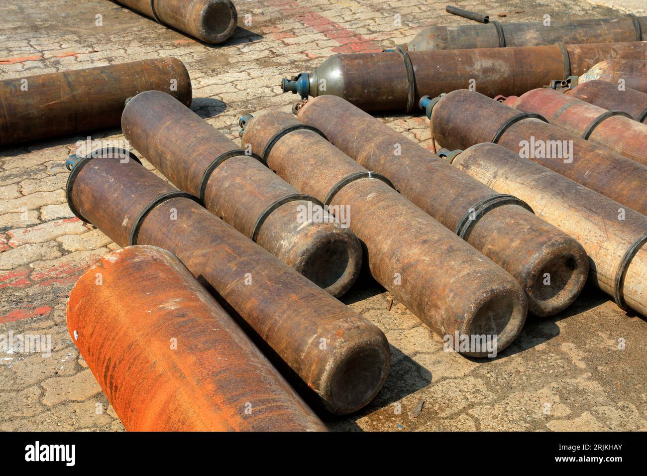 Oxidizing rusty oxygen bottles Stock Photo - Alamy