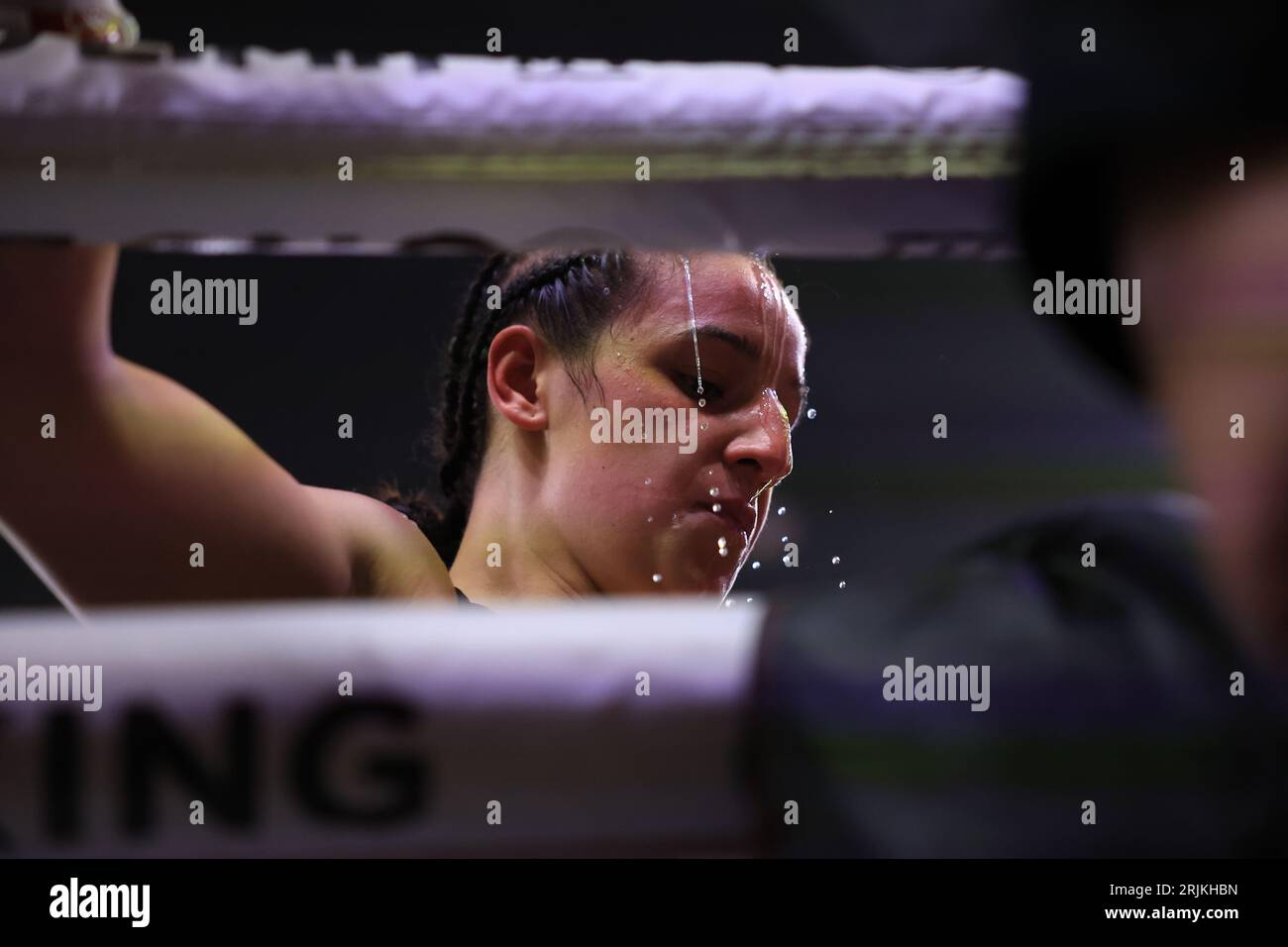 Sydney, Australia. 23rd Aug, 2023. Erini Ramirez hydrates after the ...
