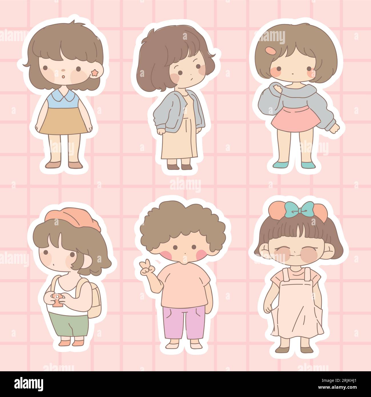 Cute cartoon kids. Vector set of children in different clothes Stock ...