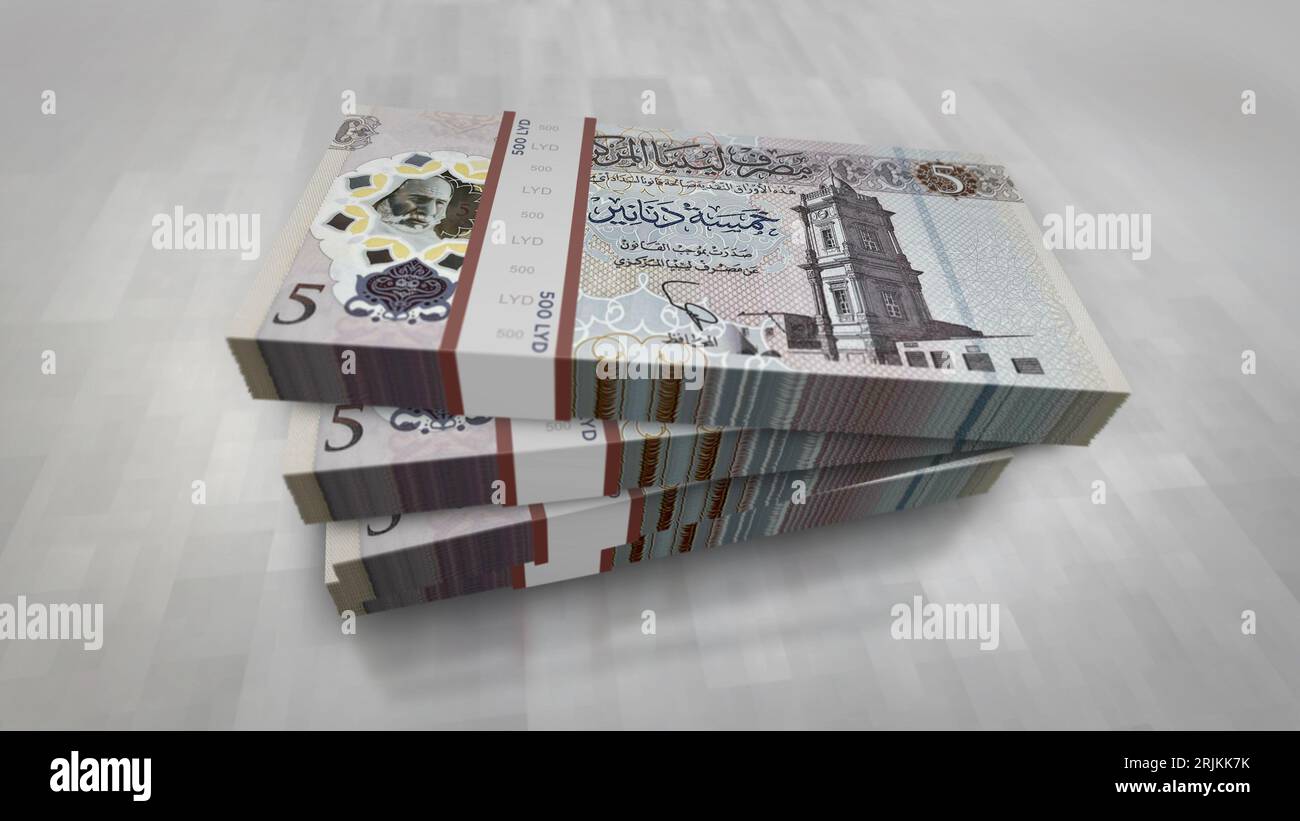 Libya money Libyan Dinar money pack 3d illustration. 5 LYD banknote ...