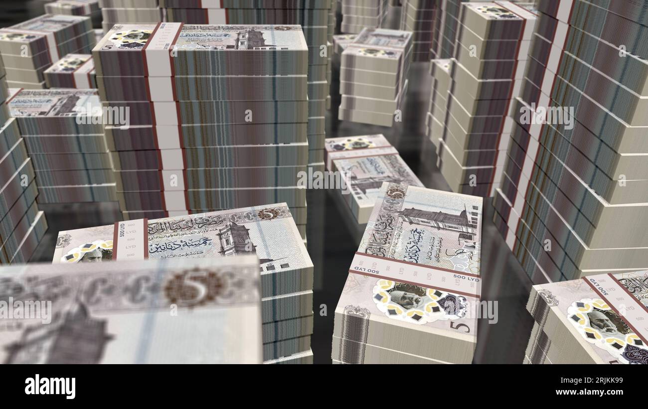 Libya money Libyan Dinar money pack 3d illustration. 5 LYD banknote ...