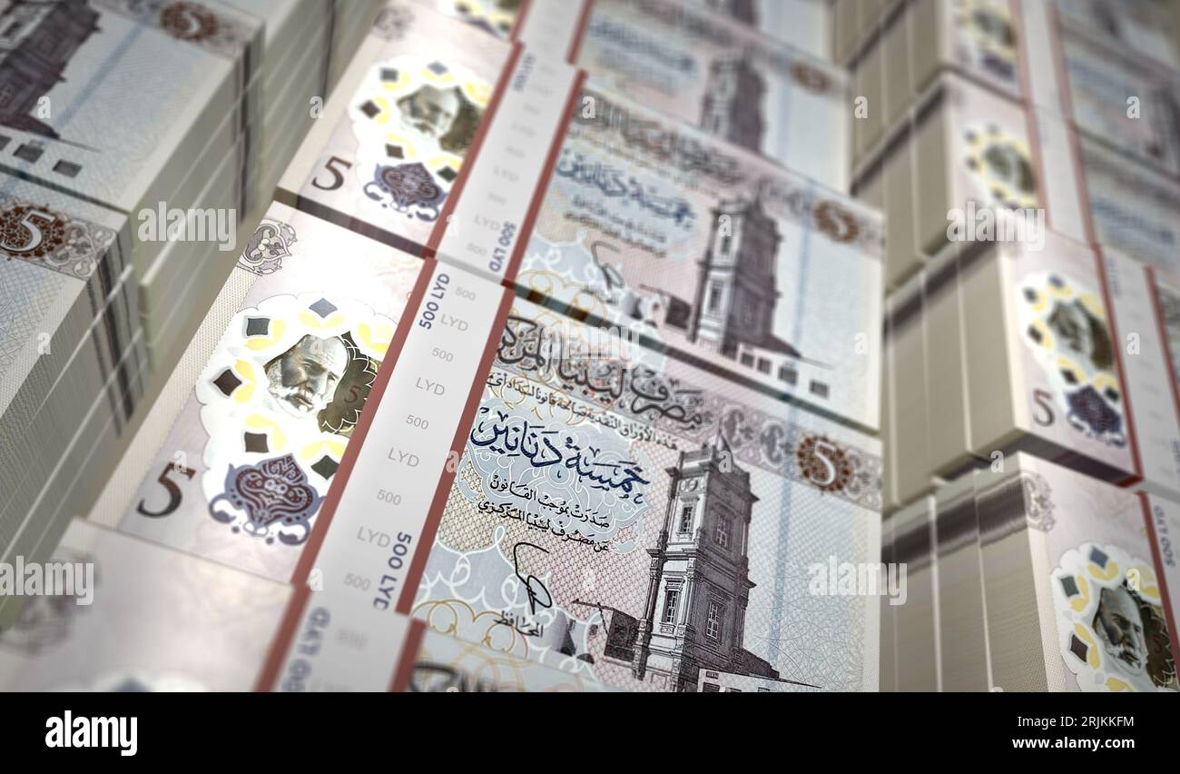 Libya money Libyan Dinar money pack 3d illustration. 5 LYD banknote ...