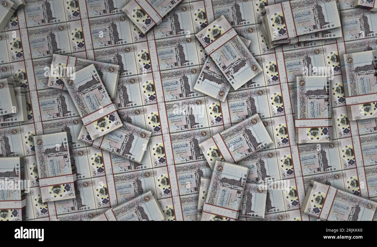 Libya money Libyan Dinar money pack 3d illustration. 5 LYD banknote ...