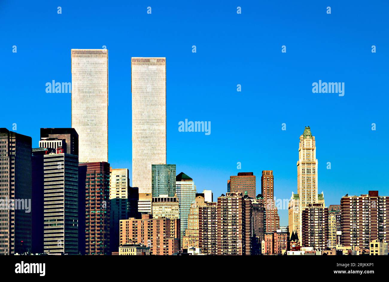 New York, USA - February 22, 1997: Lower mahattan and World Trade ...