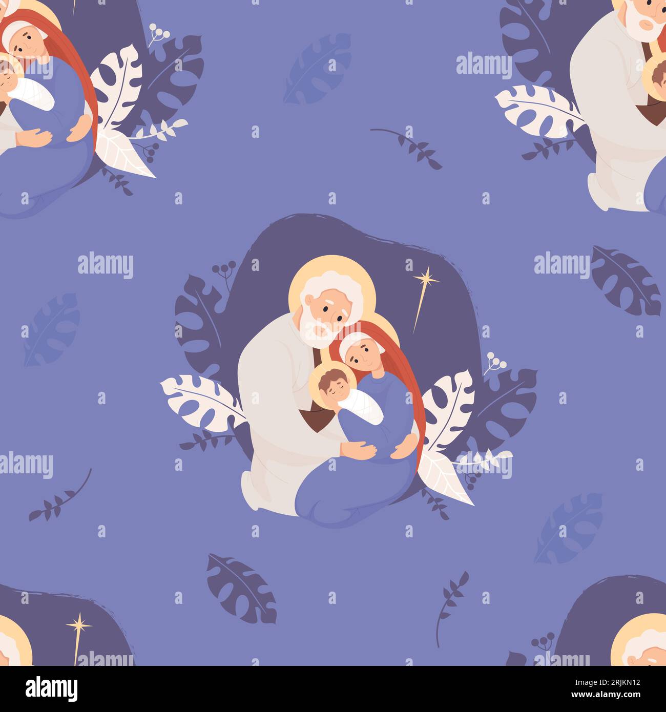 Christmas seamless pattern. Holy family, birth of Jesus Christ. Virgin ...