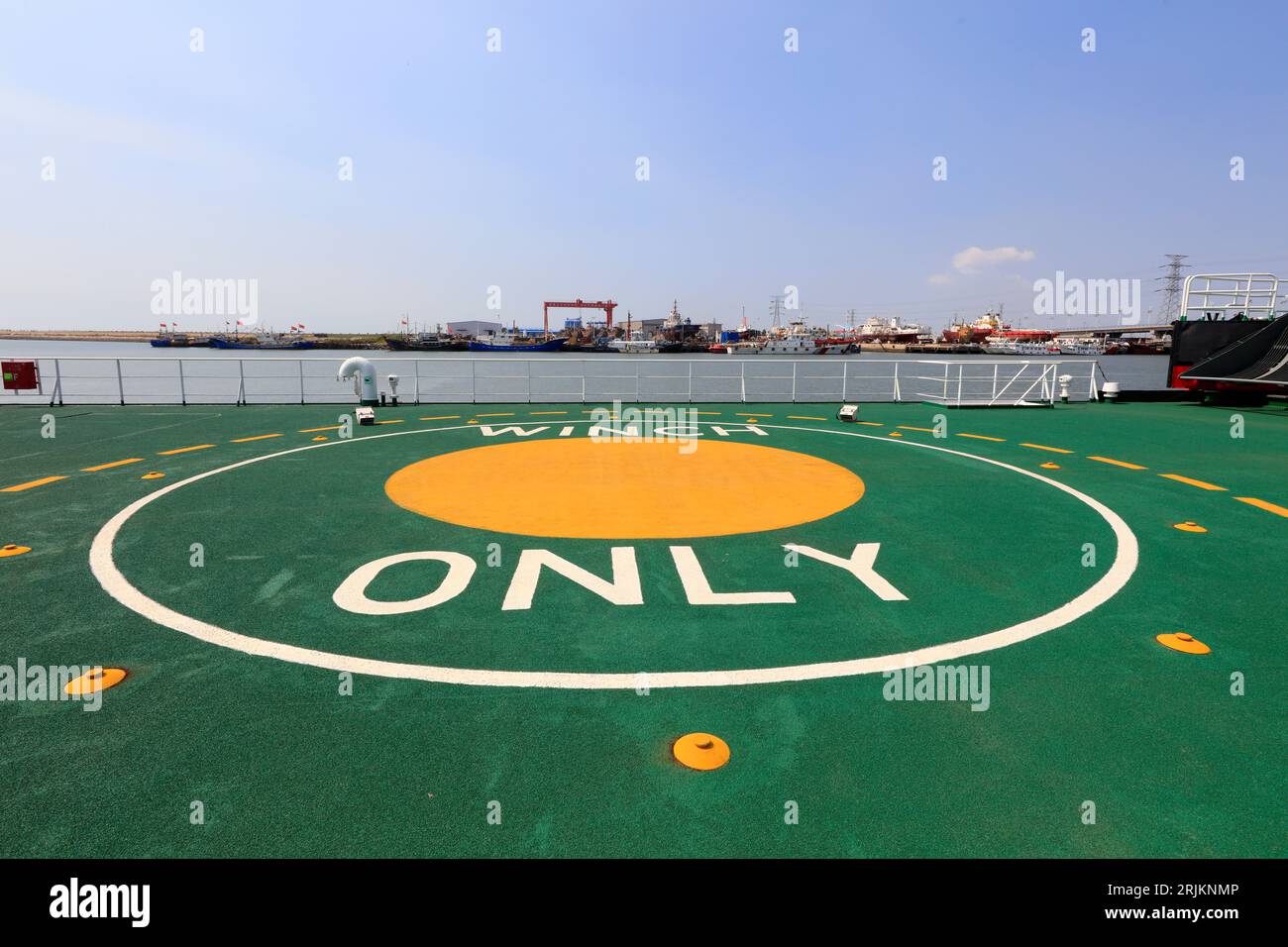 Helicopter hoist hovering sign on deck Stock Photo - Alamy