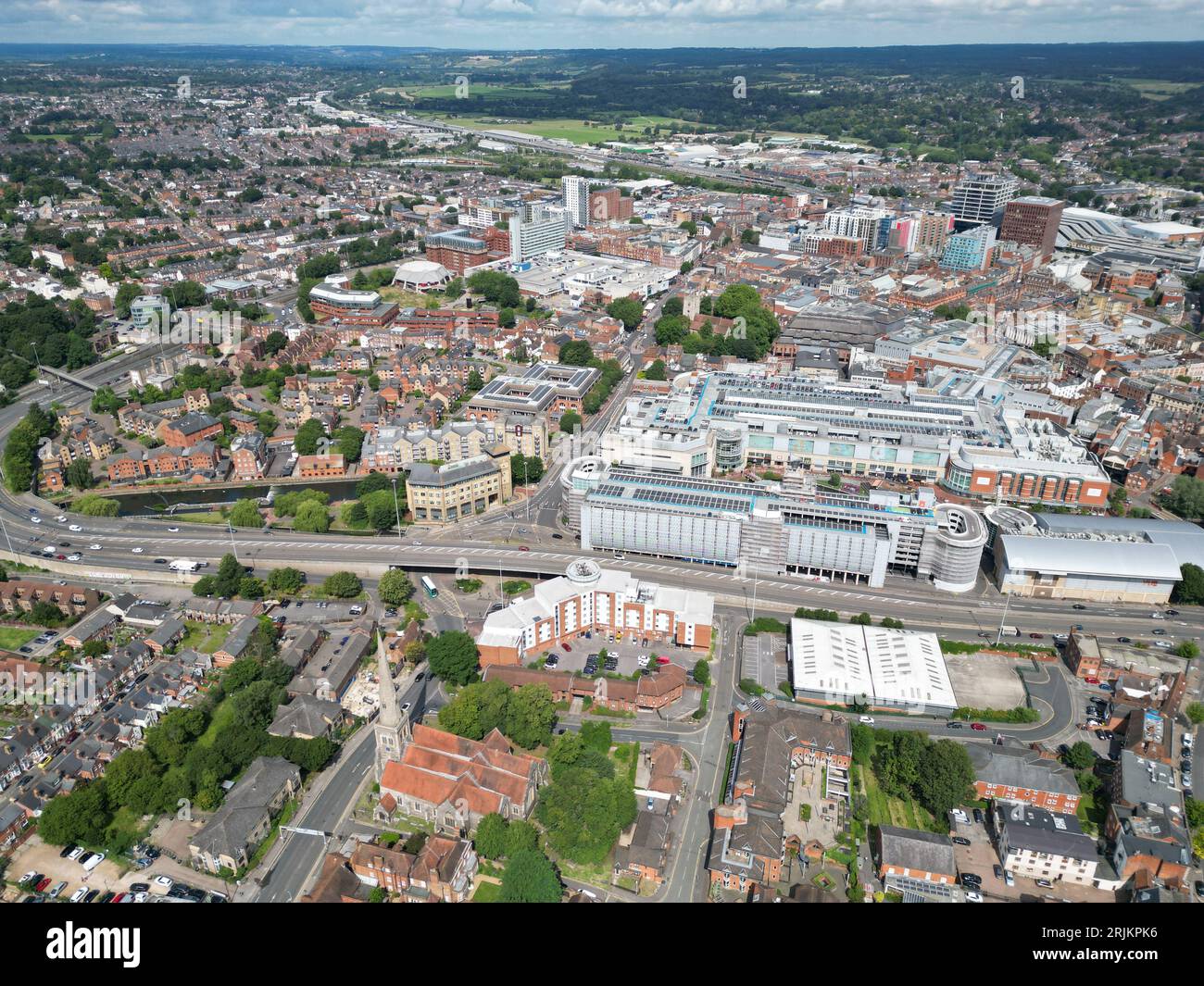 Reading town centre Berkshire UK high angle drone, aerial Stock Photo ...