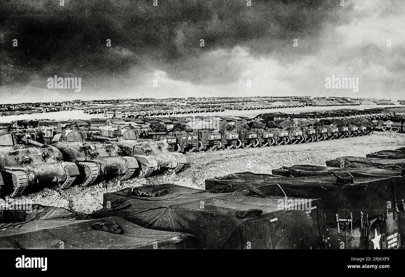 World War II - FRANCE. Invasion of Normandy 1944, Rows of US Tanks And ...