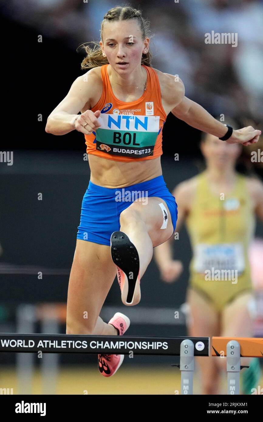 Femke Bol, of the Netherlands, competes in a Women's 400-meter hurdles ...