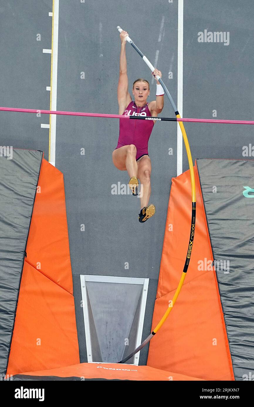 Katie Moon, of the United States, competes in the Women's pole vault ...