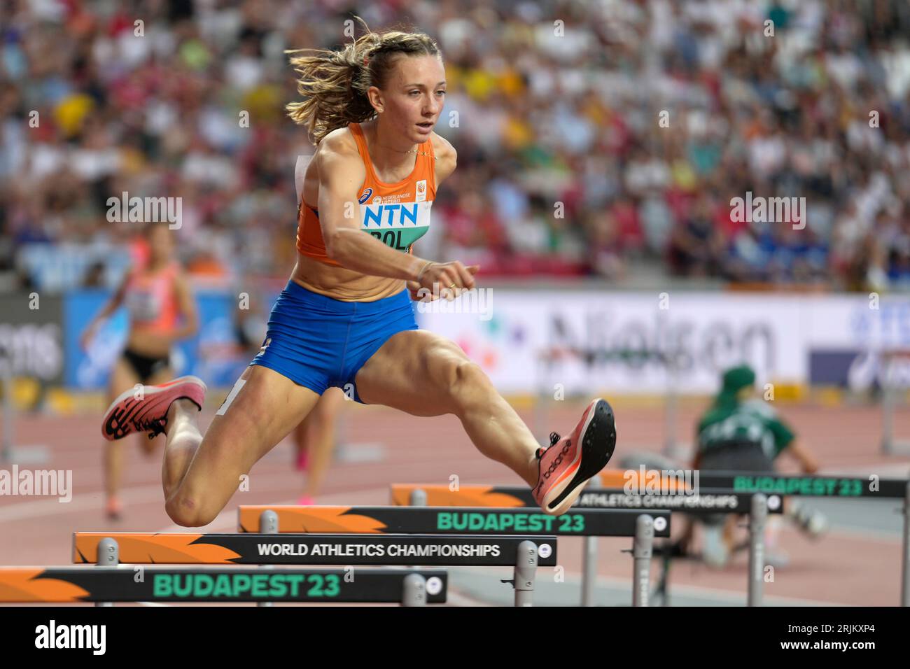Femke Bol, of the Netherlands, competes in a Women's 400 meter hurdle ...