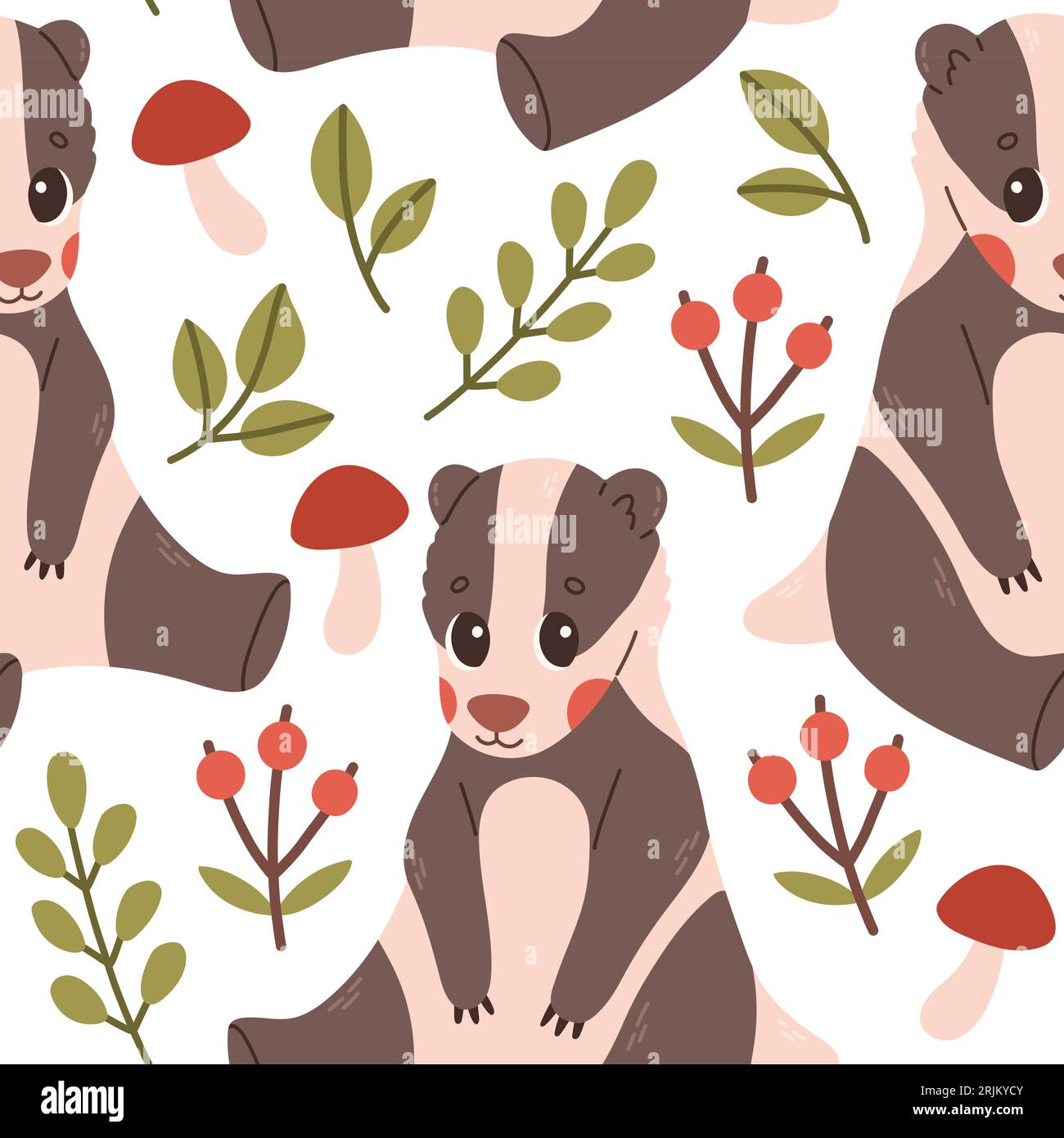 Fall pattern with badger. Seamless woodland pattern with leaves and ...