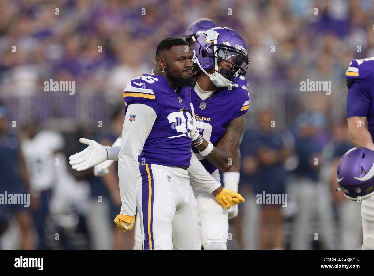 Minnesota Vikings cornerback NaJee Thompson (36) reacts after a play ...