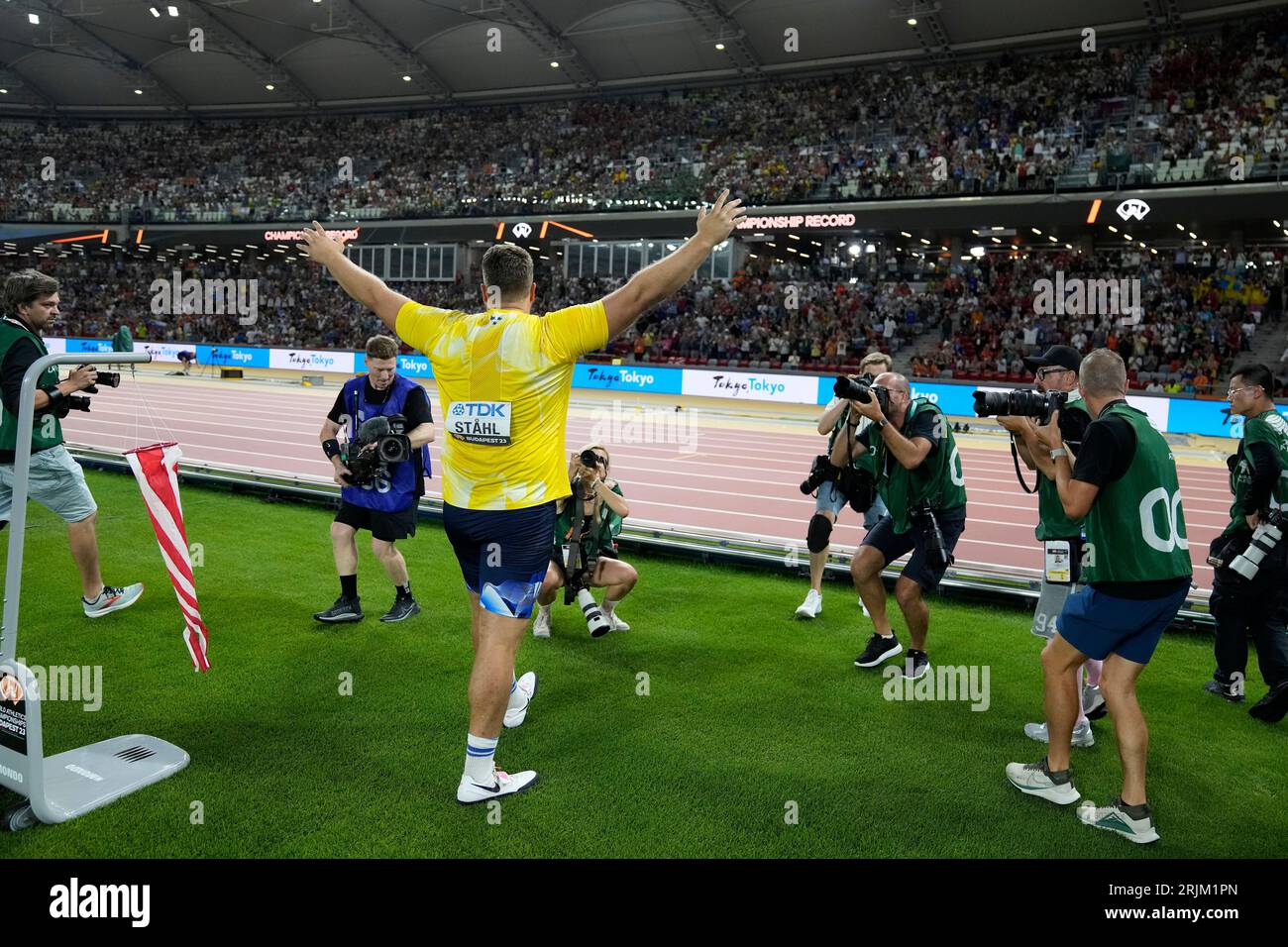 Daniel Stahl, of Sweden, celebrates after winning the gold medal and ...