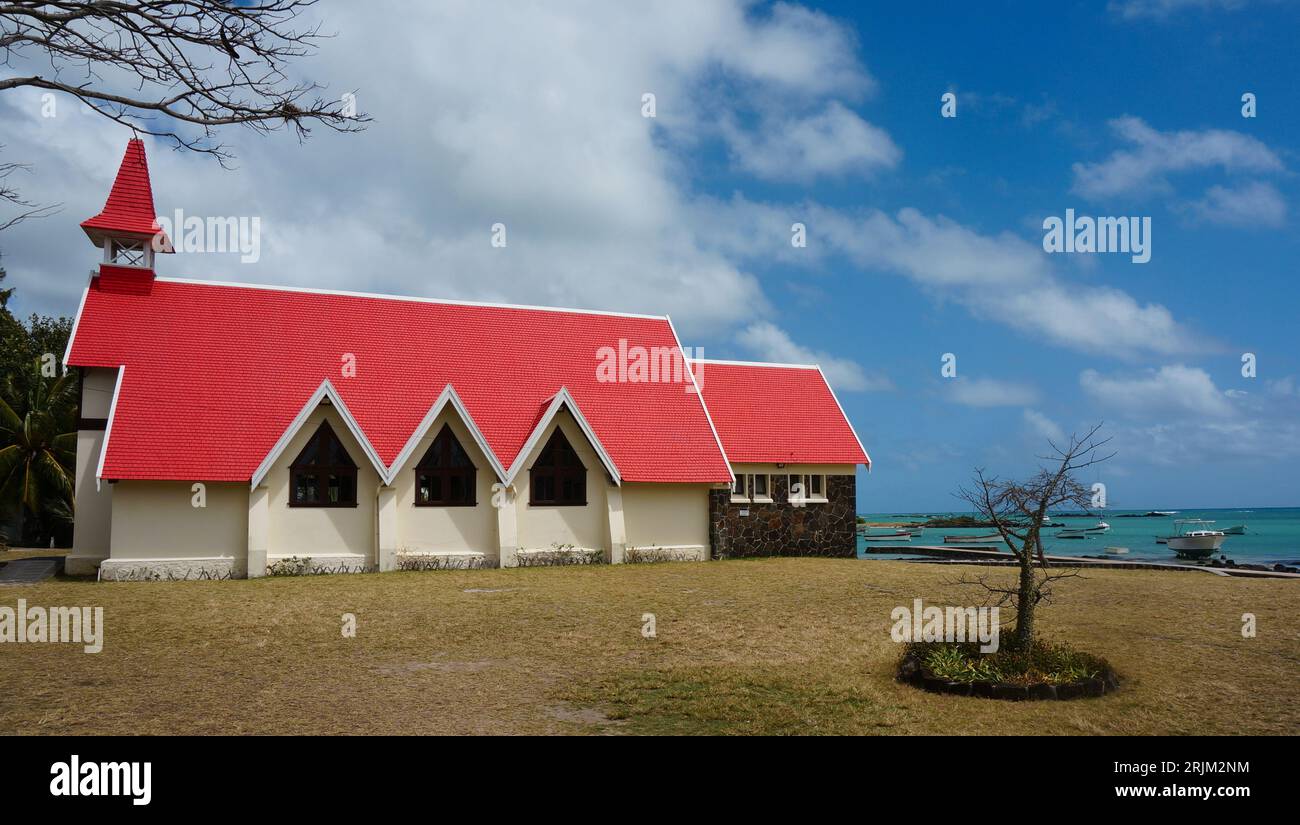 An old red-roofed church in the tropical paradise of Mauritius Stock ...