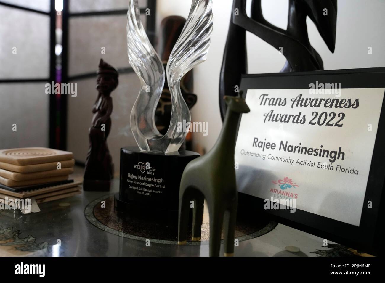 A plaque recognizing the accomplishments of Rajee Narinesingh, a ...