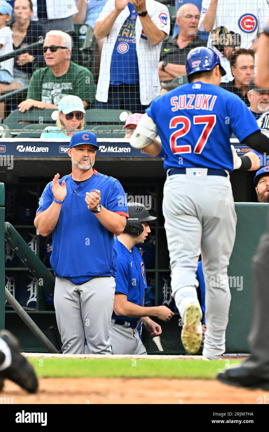DETROIT, MI - AUGUST 21: Chicago Cubs right fielder Seiya Suzuki (27 ...