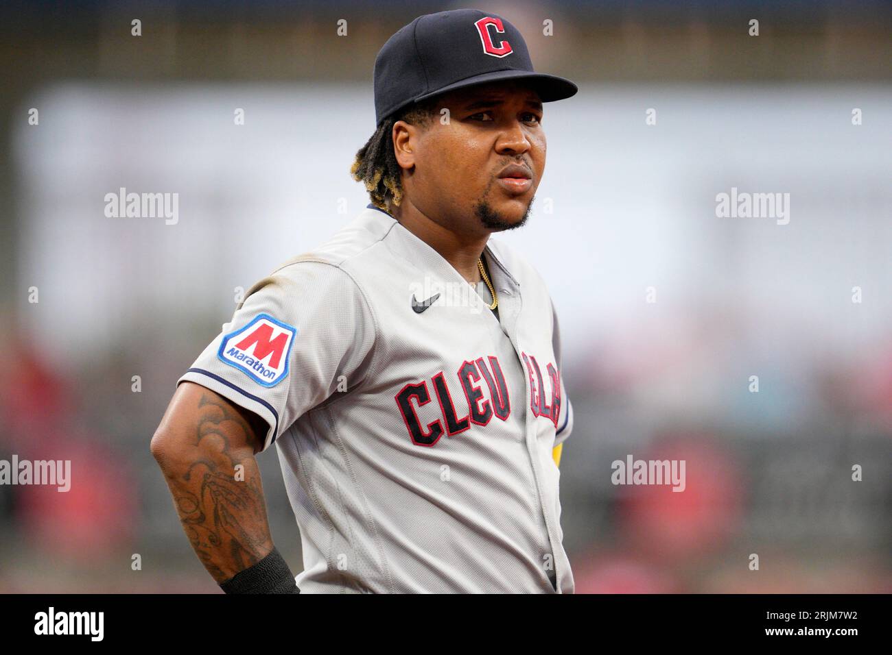 Cleveland Guardians third baseman Jose Ramirez plays during a baseball ...