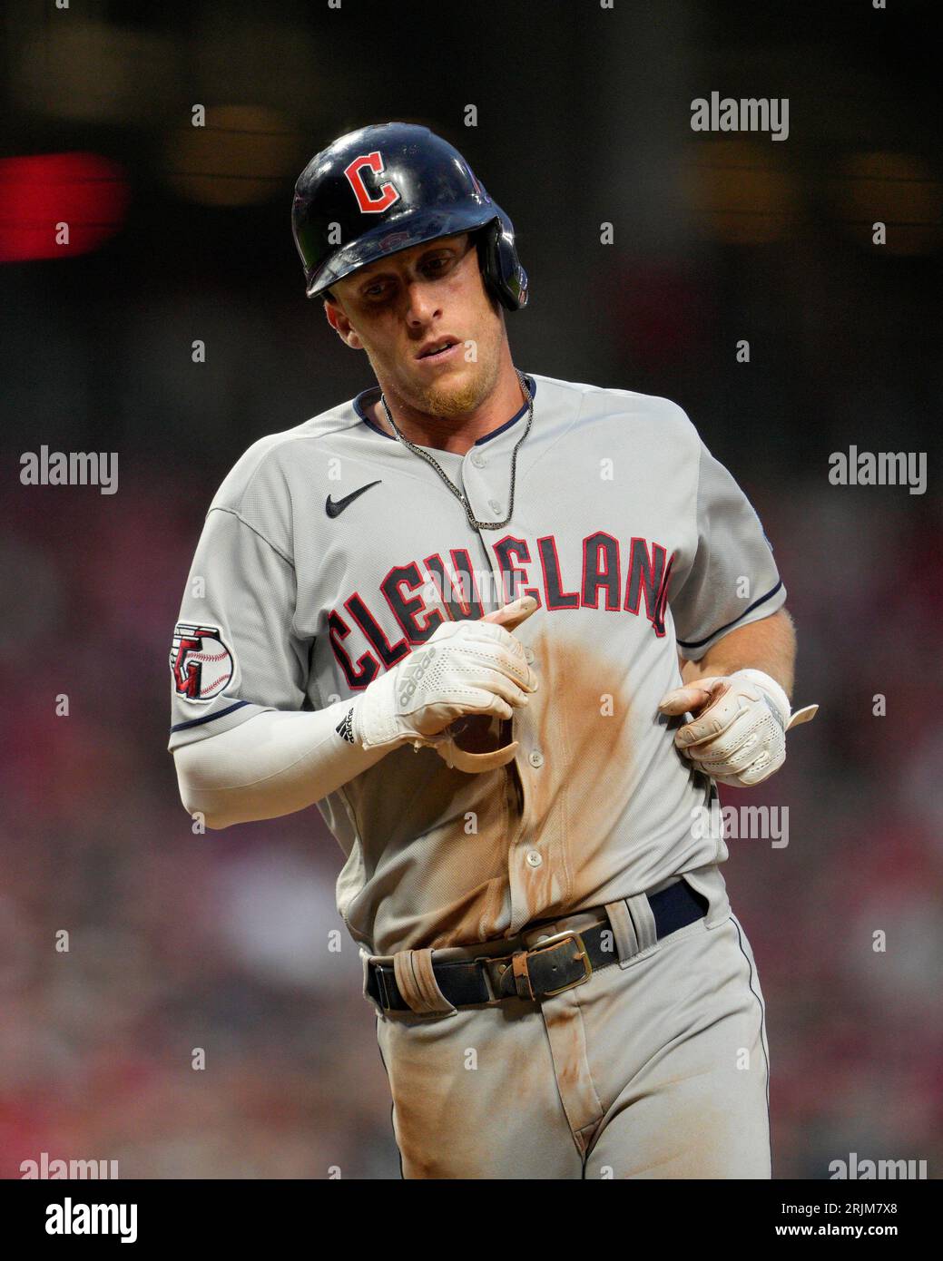 Cleveland Guardians' Myles Straw rounds third base and scores on a ...