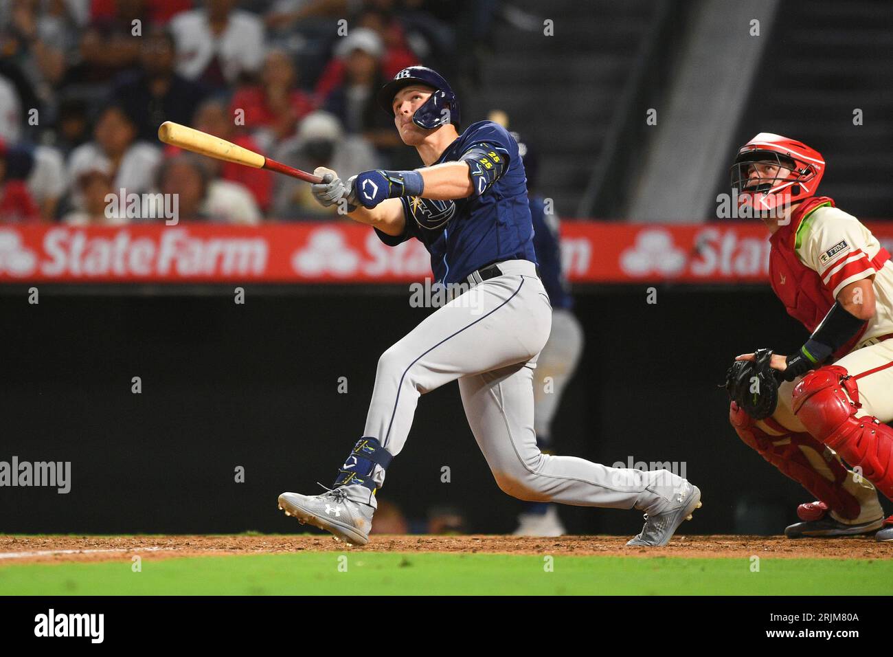 ANAHEIM, CA - AUGUST 18: Tampa Bay Rays third baseman Curtis Mead (25 ...
