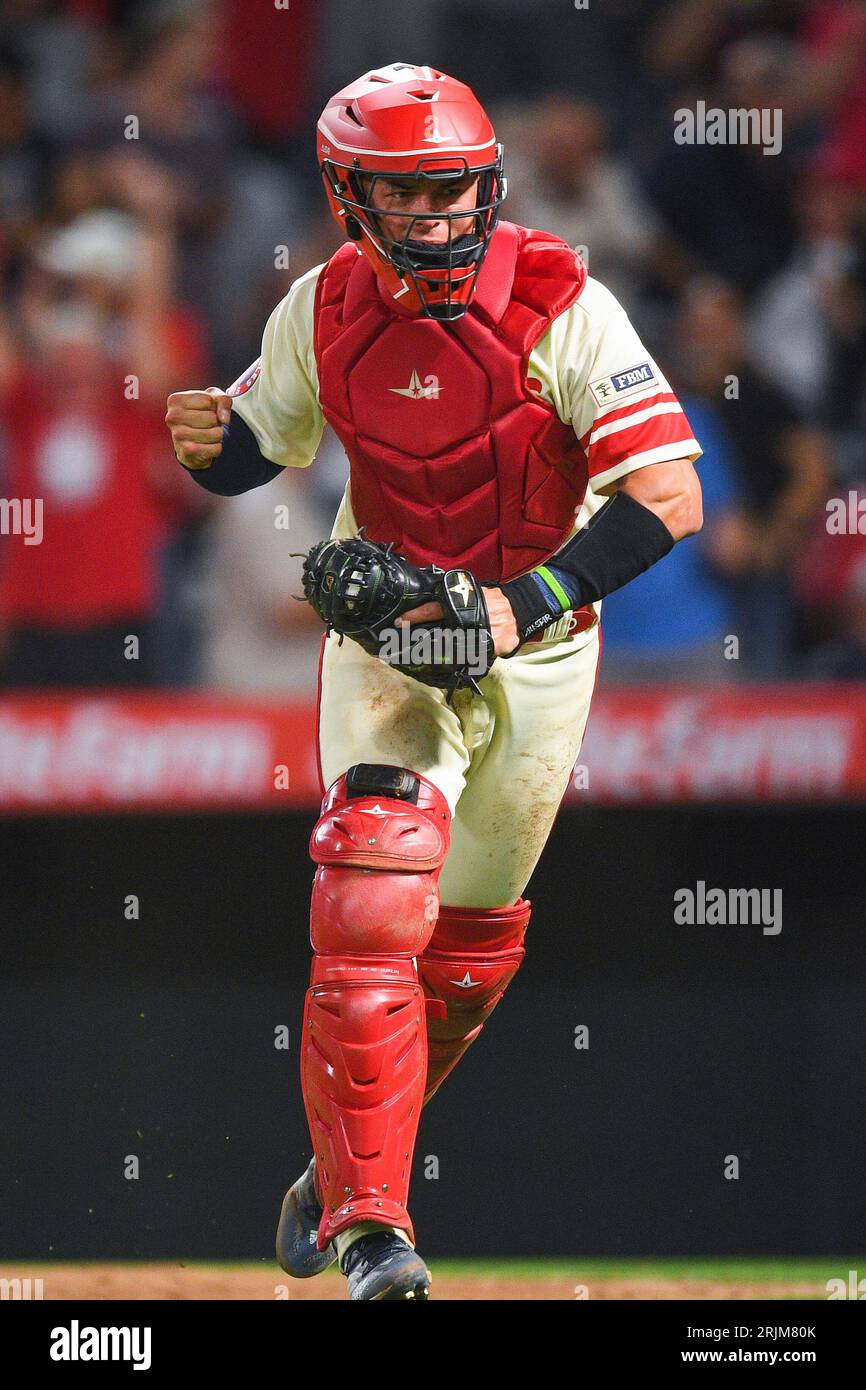 ANAHEIM, CA - AUGUST 18: Los Angeles Angels catcher Logan O'Hoppe (14 ...