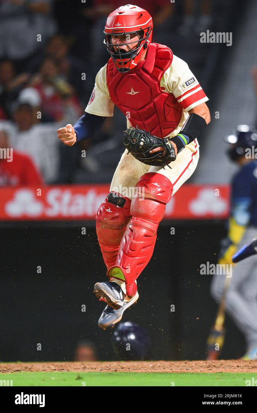 ANAHEIM, CA - AUGUST 18: Los Angeles Angels catcher Logan O'Hoppe (14 ...
