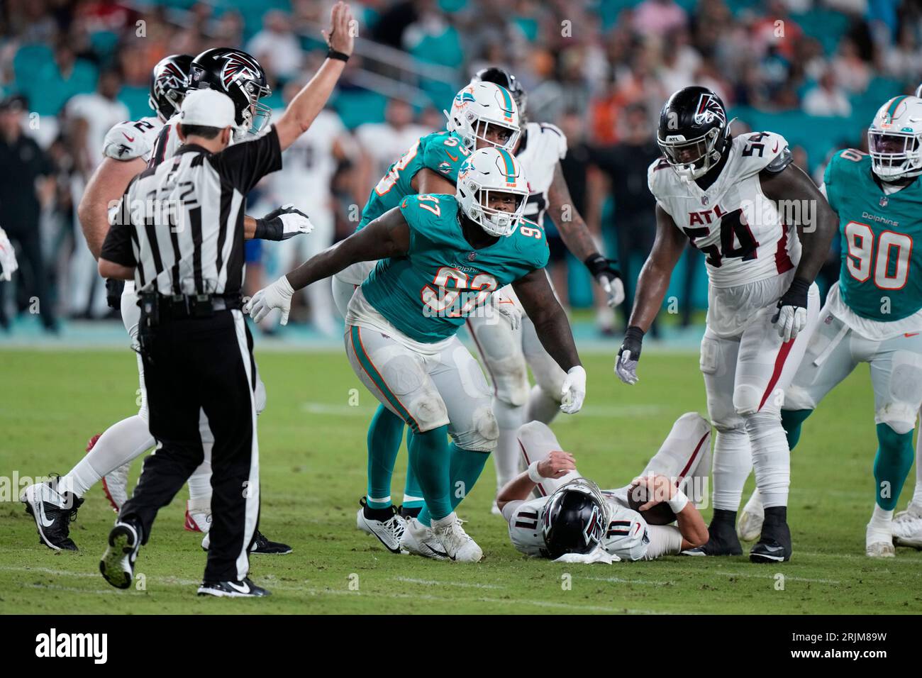 Miami Dolphins defensive tackle Jaylen Twyman (97) celebrates after ...