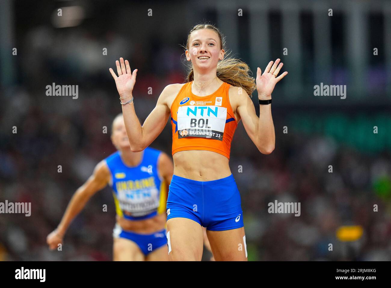 Femke Bol, of the Netherlands gestures as she wins a Women's 400-meters ...