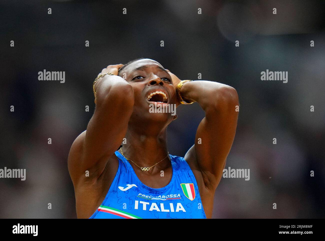 Ayomide Folorunso, of Italy celebrates after setting a national record ...
