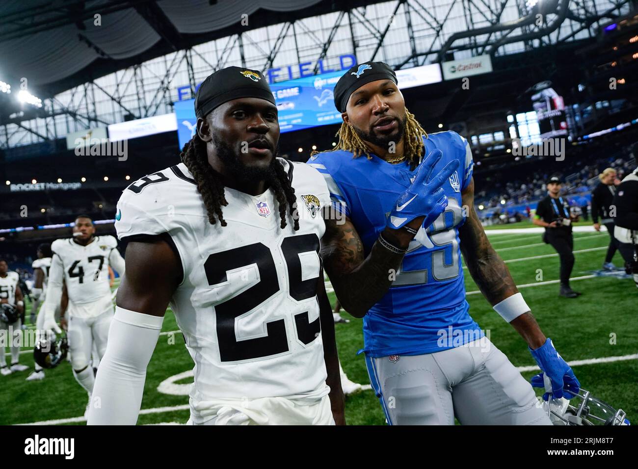 Jacksonville Jaguars cornerback Tevaughn Campbell, left, and Detroit ...