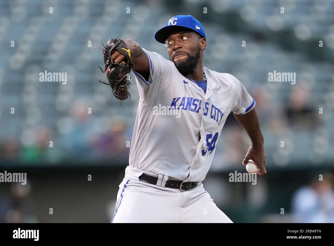 Kansas City Royals pitcher Taylor Hearn during a baseball game against the Oakland Athletics in ...
