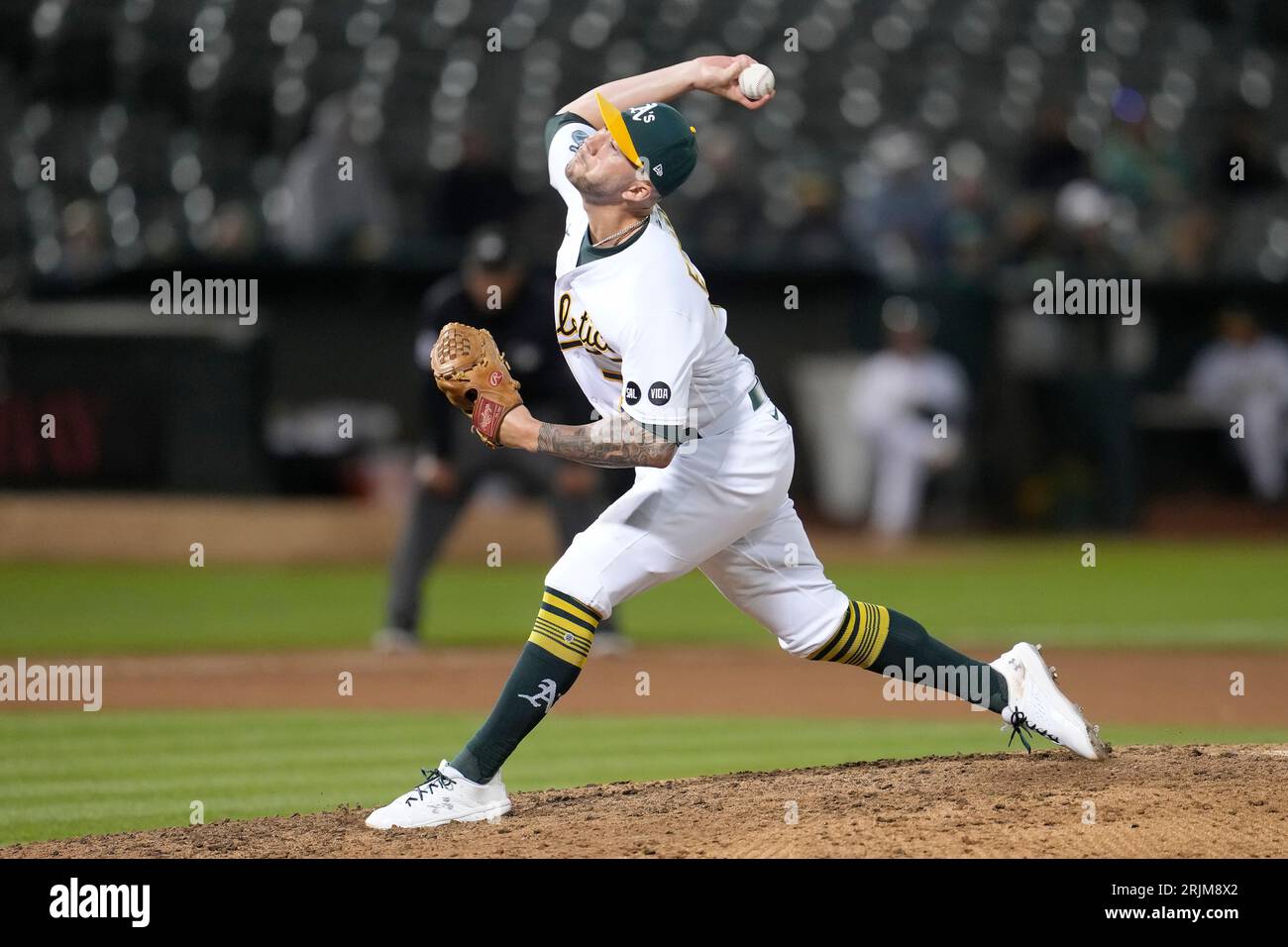 Oakland Athletics' Lucas Erceg during a baseball game against the ...