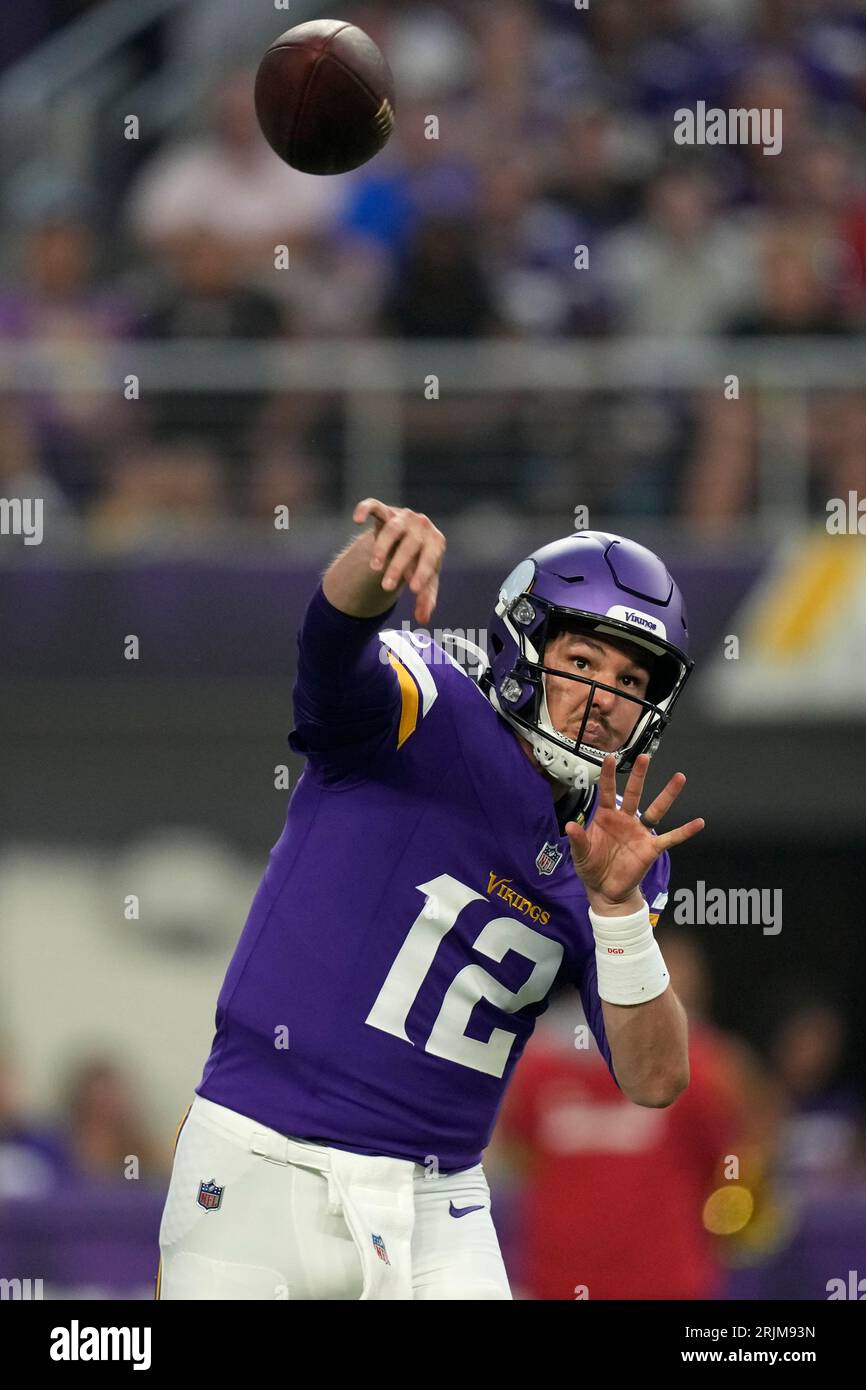 Minnesota Vikings quarterback Nick Mullens throws a pass during the ...