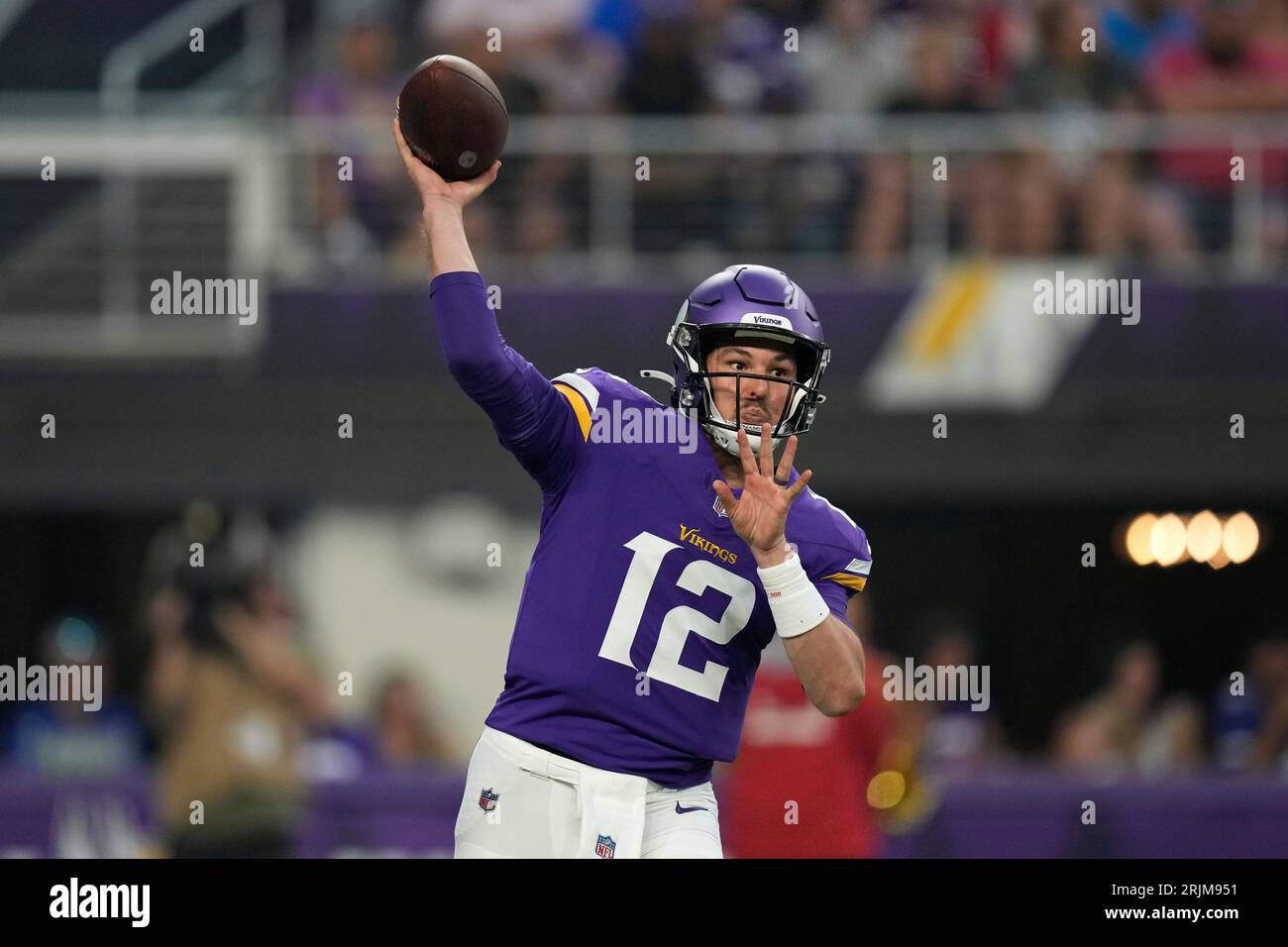 Minnesota Vikings quarterback Nick Mullens throws a pass during the ...