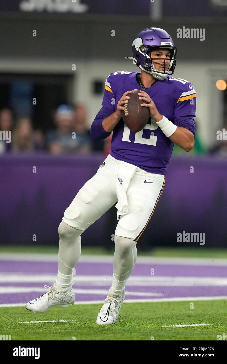 Minnesota Vikings quarterback Nick Mullens drops back to pass during ...