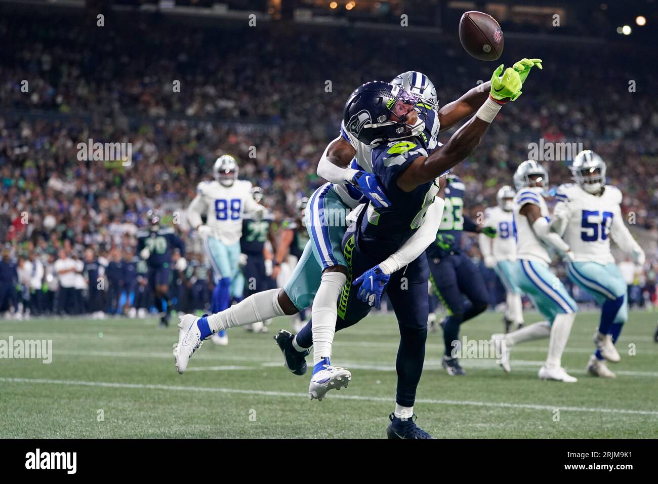 Seattle Seahawks wide receiver John Hall can't complete a pass near the ...