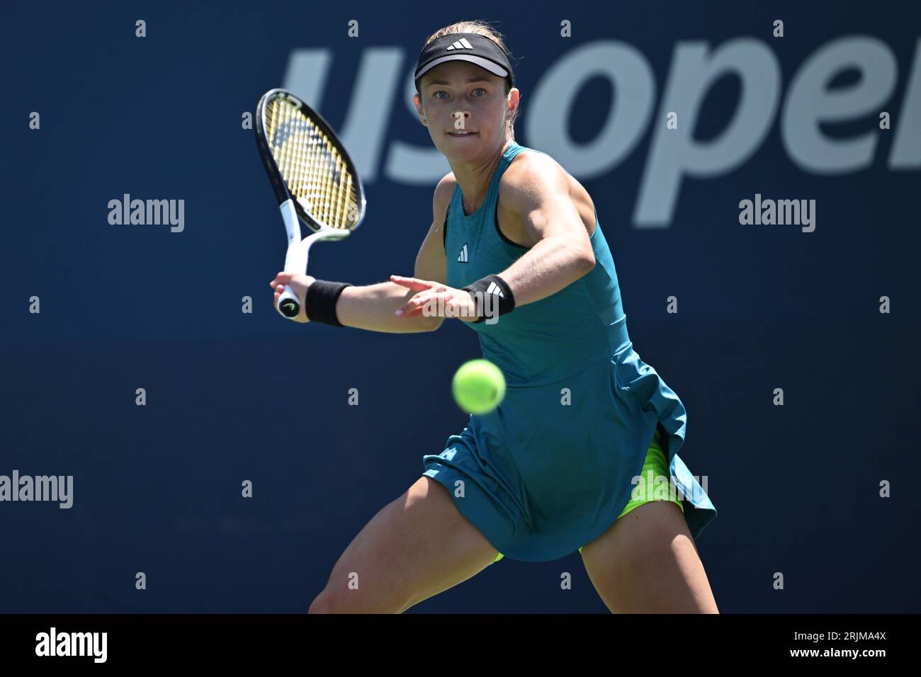 Katie Volynets hits a forehand during a women's qualifying singles ...
