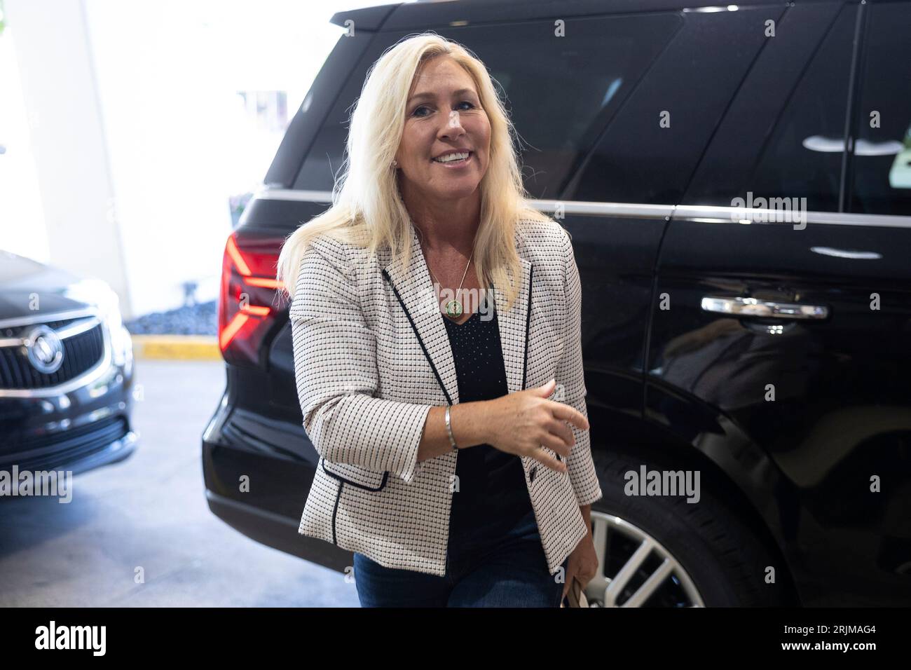 Rep. Marjorie Taylor Greene (R-Ga.) gets out of a vehicle at a hotel ...