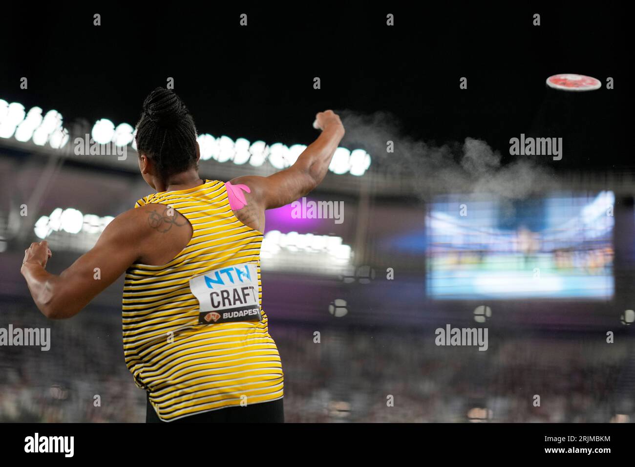 Shanice Craft, of Germany, makes an attempt in the Women's discus throw ...
