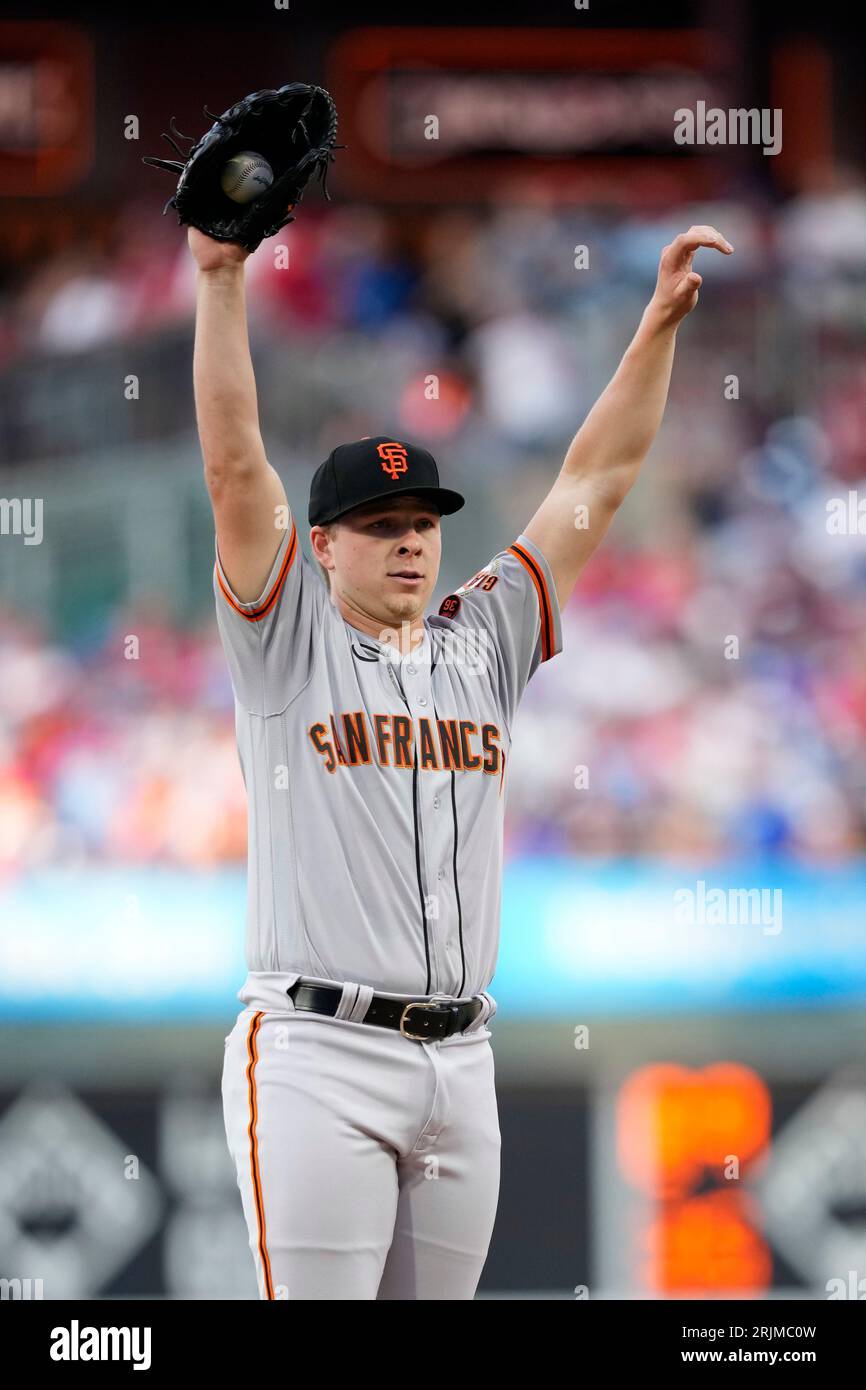 San Francisco Giants pitcher Kyle Harrison stretches during the first ...