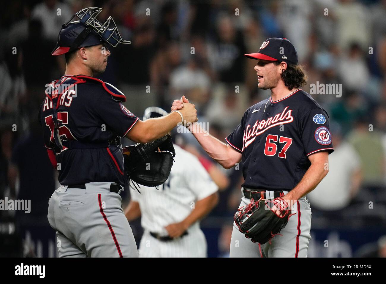 Washington Nationals relief pitcher Kyle Finnegan (67) celebrates with ...