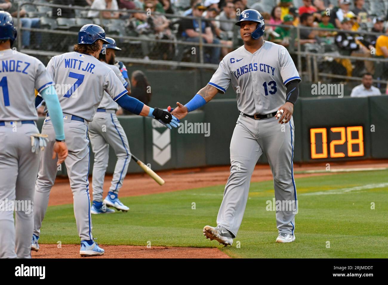 Kansas City Royals shortstop Bobby Witt Jr. (7) congratulates Kansas ...